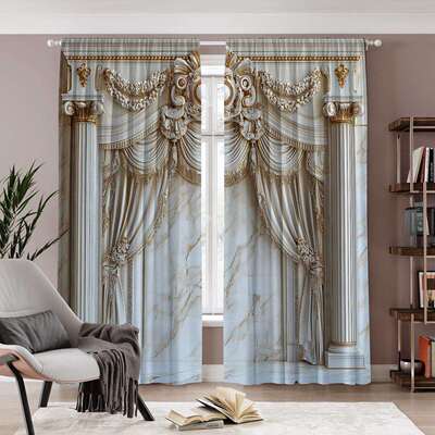2PCS欧式窗帘窗幔窗帘工厂3D数码印花跨境亚马逊窗帘热卖花型