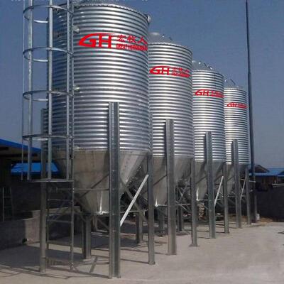 宿州安装镀锌板饲料塔鸡场猪舍储料罐自动料线钢板仓散装饲料罐