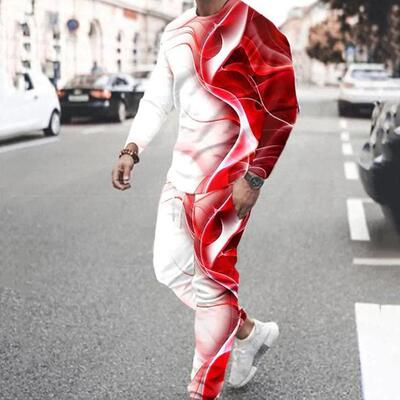 Pants Polyester Autumn Mens Sports Set Round Neck Long