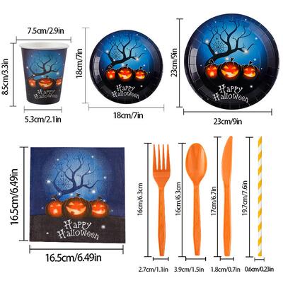 Halloween Party Supplies Tableware Set南瓜幽灵万圣节派对餐具