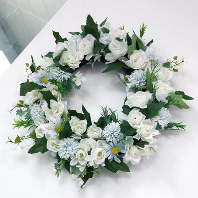 厂家CZW仿真栀子花花环式节日居装饰美栏门挂花圈庭院栅门家藤环