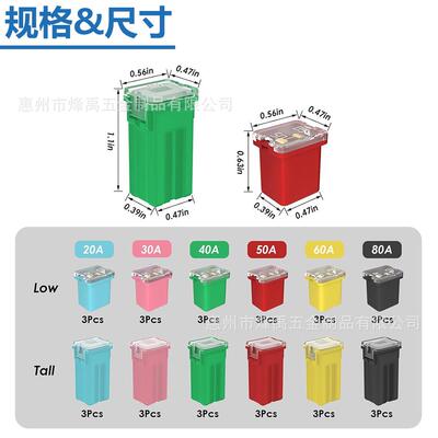 跨境36PCS 20-80A长款短款方盒形汽车保险丝内插车用保险丝盒