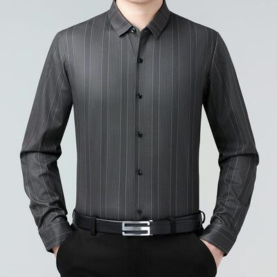 士高端山羊A626-XL年绒长袖衬衫秋季新款中男爸爸装商务休闲条抗