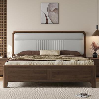 黑胡桃木全6602实木床榫卯结构1.8现代简约式卧中米软包1.5主米双