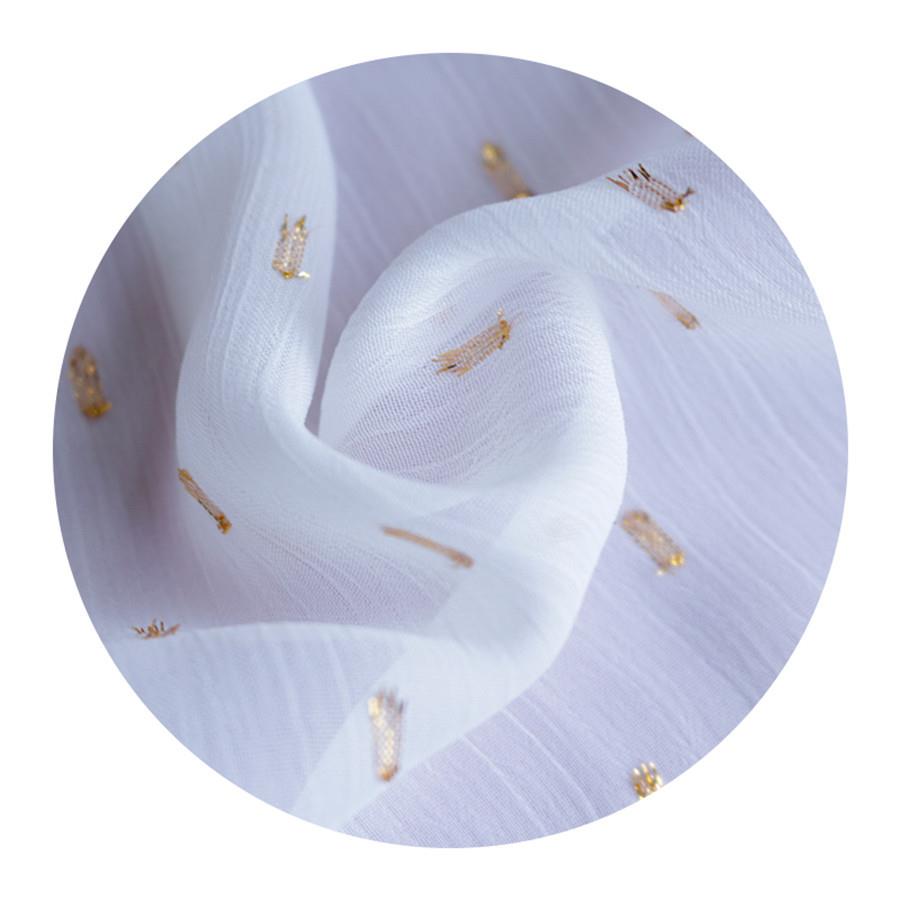 现货 T8291 金丝点子剪花雪纺绉 数码印花本白半成品化纤 布料