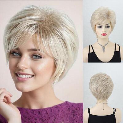 Women's fluffy gold short synthetic wig headband