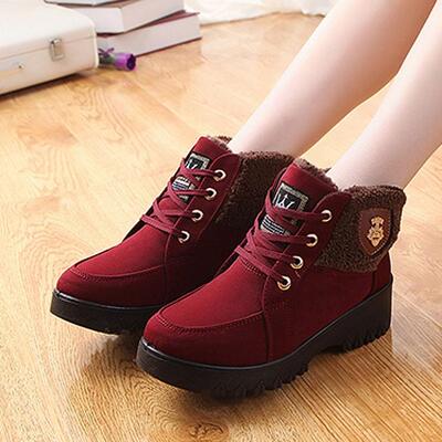 正品2042鞋冬季新品老京布女靴子厚底棉鞋雪地靴短靴女坡跟大码4