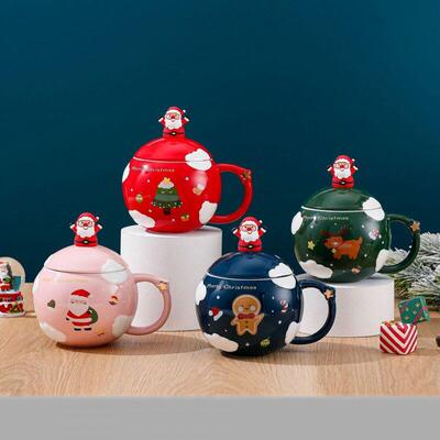 Christmas Cup Mug Christmas Ceramic Cup With Lid And Spoon S