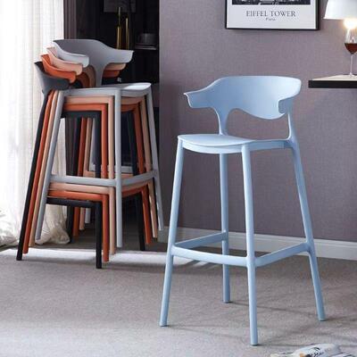 现家代极简靠背台椅吧用可叠放岛台吧椅网红高VSA脚凳吧台椅子塑