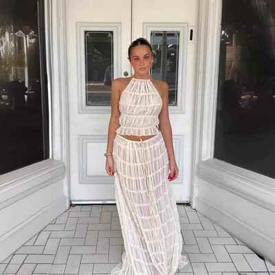 2 PCS Hanging Neck And Strapless Long Sleeveless Suit Sexy