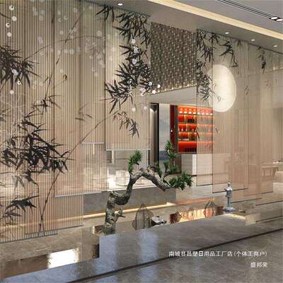 新中式卷帘窗帘升降挂式光代现屏风软隔遮半透明客厅断竹子玄sdaF
