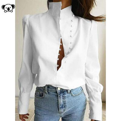 X 87753 Women Mid-length Shirt Plain Loose-fit简约衬衫