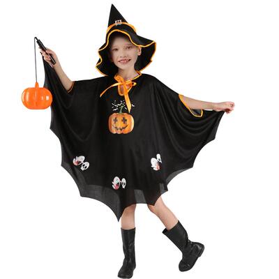 Halloween Kids Cape Cloak Witch Pumpkin Performance Costume