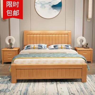 简易实木床橡木1.5米1.8米双人床1.35米1.2米儿童床出租房经济型