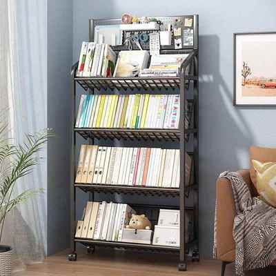 铁艺书架落地置URL移动带轮儿架童小书可柜多层物推车收纳架洞洞