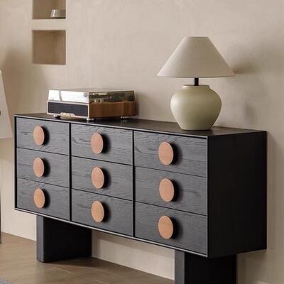 轻奢款实木九斗柜法式复古黑色现代客厅储物玄关餐边柜电视柜