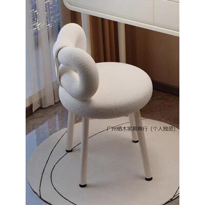 简约卧室化奢FSQ妆椅奶油妆凳蝴化蝶结羊羔毛梳妆台椅子女生轻风