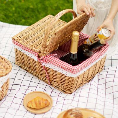 Picnic basket handmade woven vine editing the garden with a