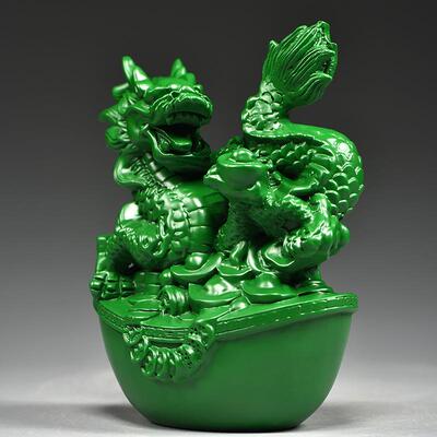 色实木质龙摆件十二生肖青纯木头雕视龙形绿工艺品客色厅GG01090
