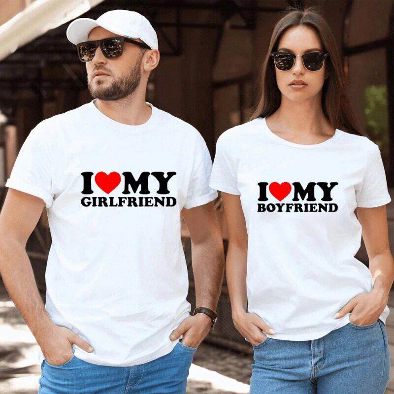 Heart Print Casual Shirt Couples Clothes Suits Tees