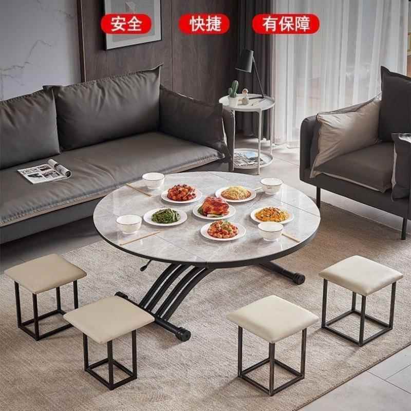 功升降茶几餐桌两客用一体式小N6DwzDdQ户型厅圆形可移动多折叠家