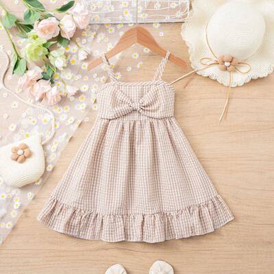 Girls' Sleeveless Dress, Fresh Plaid Farmhouse Style