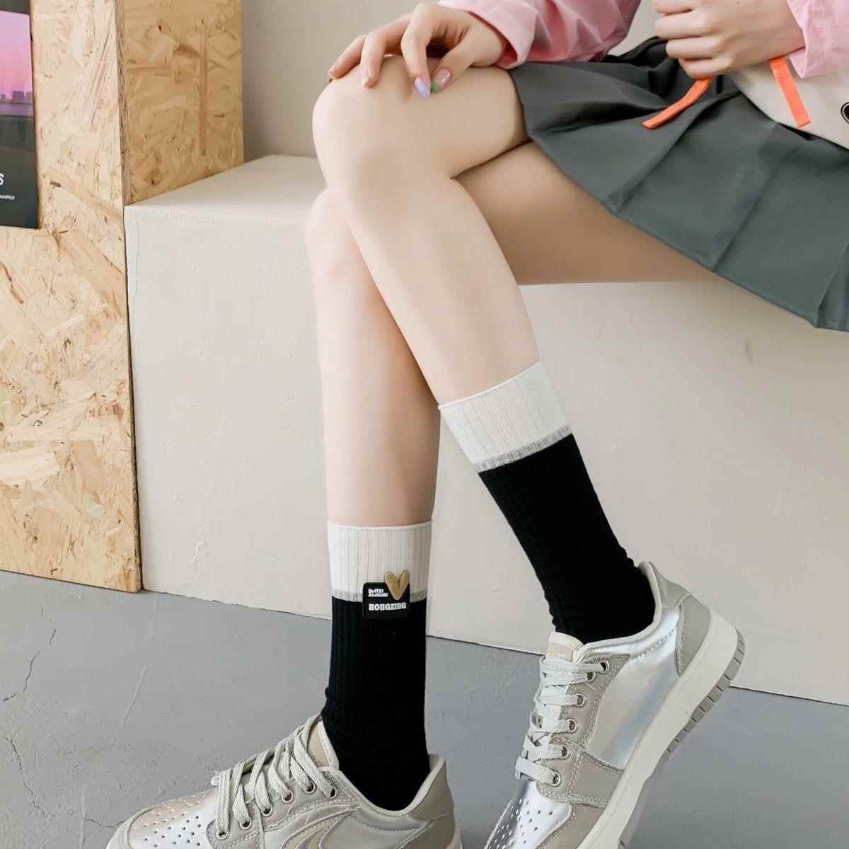 新款直销新款春夏秋冬长筒袜女生学院风堆堆袜吸汗拼色女袜多巴胺