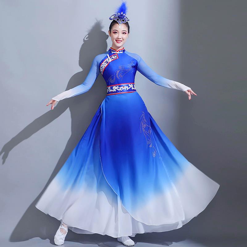 正品蒙古舞演出服草原装大摆裙民族风古舞裙表演服藏族舞蹈服连衣