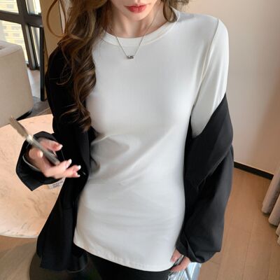 K2636棉正肩中长款长袖T恤女士秋冬季内搭打底衫辣妹外穿修身上衣