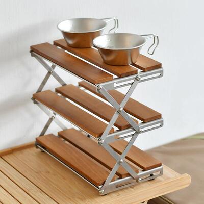 免安装露营露营置物架实木桌面HIKE折叠置物架收纳架WA户外LK多层