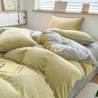 高档简约牛绒绒床上四件套珊瑚绒加厚季冬被套毛绒床单法兰保暖床