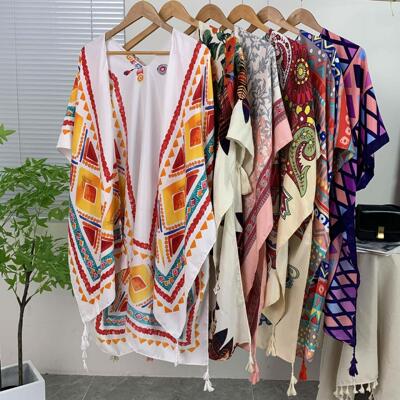 彷真丝印花宽松非洲洋装Loose Bat Sleeve Satin Dress African