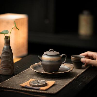 复古柴HC-24032烧仿壶承托盘粗陶承底座干泡台壶创茶意茶具配件茶