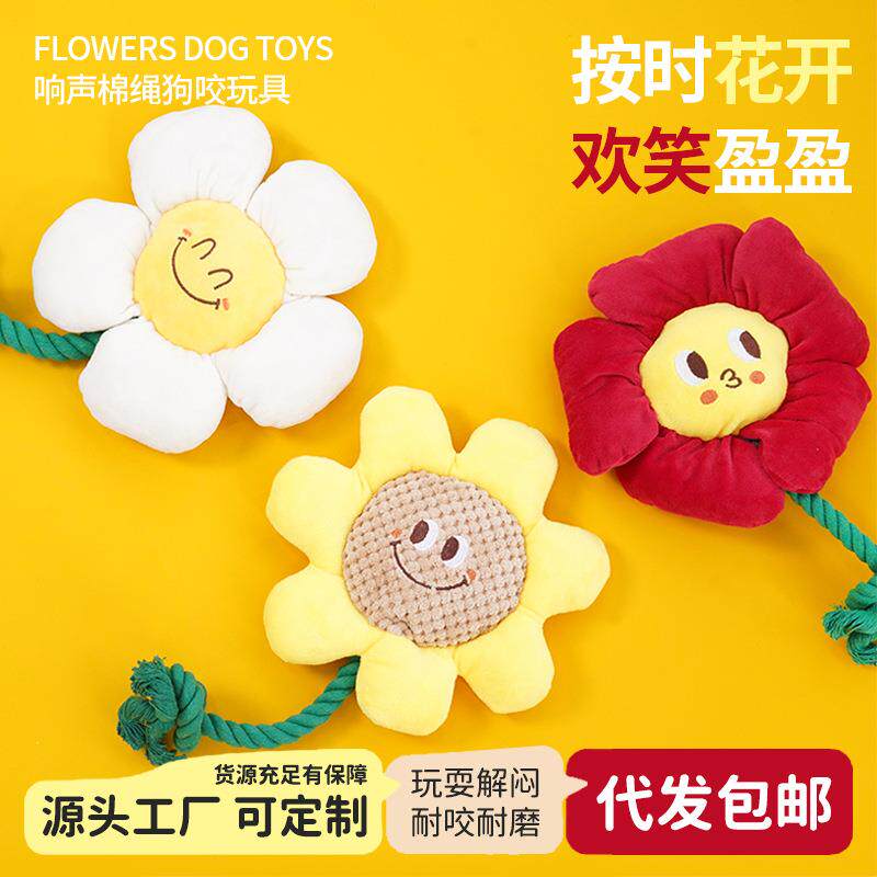 狗狗玩具耐咬绳结笑脸花自嗨解闷磨牙洁齿棉绳训练宠物用品