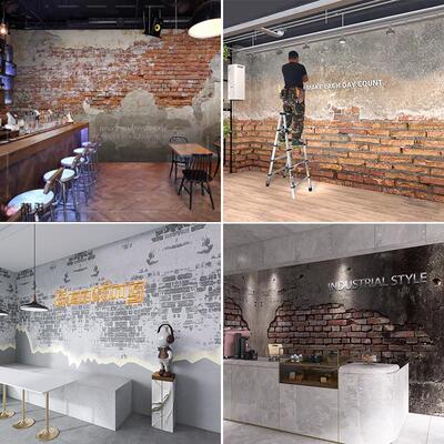 3d工业风格砖纹墙纸复古怀旧微水泥墙布火锅烧烤店餐饮店装修壁纸