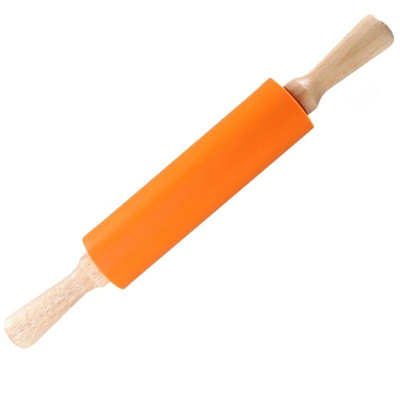 Non-Stick Silicone Rolling Pin Wooden Handle Pastry Dough Fl