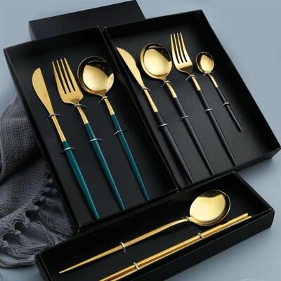 stainless steel knife and fork spoon fourpcs set golden stea