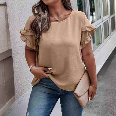 Women'S Floral Print Casual Crewneck Short Sleeve Blouse -