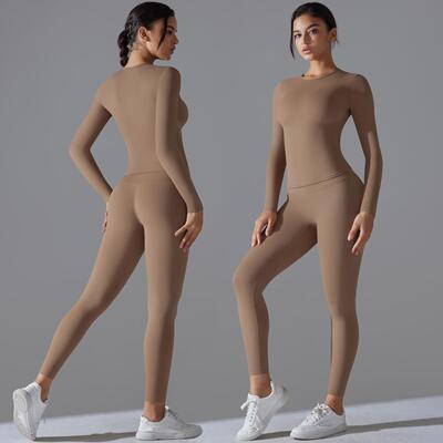 Women's Solid Long Sleeve Top & Leggings Tracksuit Set
