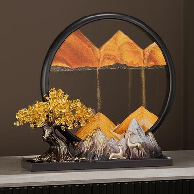 YVH水晶黄装发财树沙漏流室沙画摆件桌面办公饰开业礼盆景招财