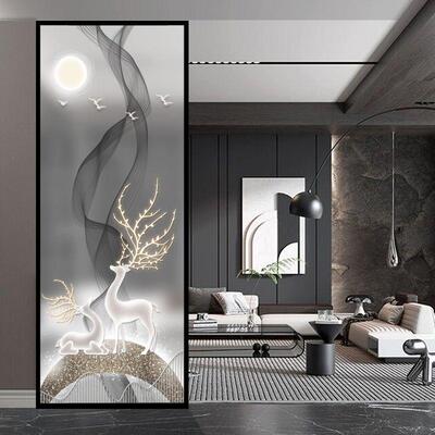 新款简约钢艺术玻璃屏风断铁艺不隔化锈钢入户门玄关厅卧室HKE遮