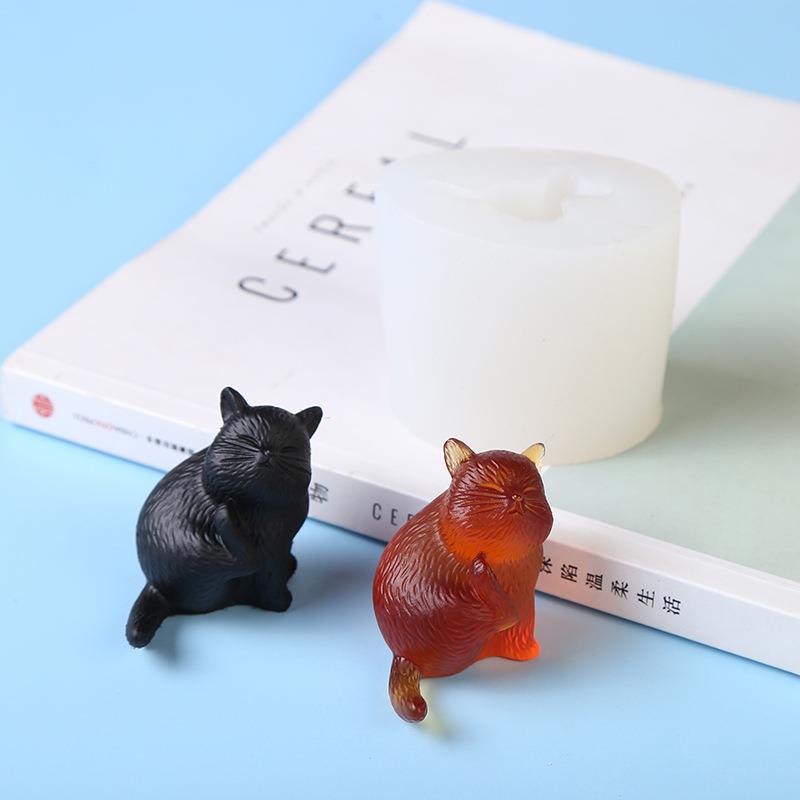 新款立体小猫咪动物硅胶模具 翻糖装饰 DIY香薰石膏手工模具