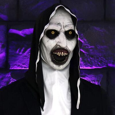 Creepy The Nun Mask Headpiece Cosplay Scary Latex Helmet Mas