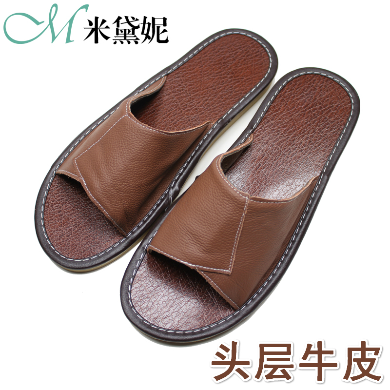 夏季牛皮拖鞋家居老人真皮情侣凉拖 居家防滑牛筋底男女tuoxie脱