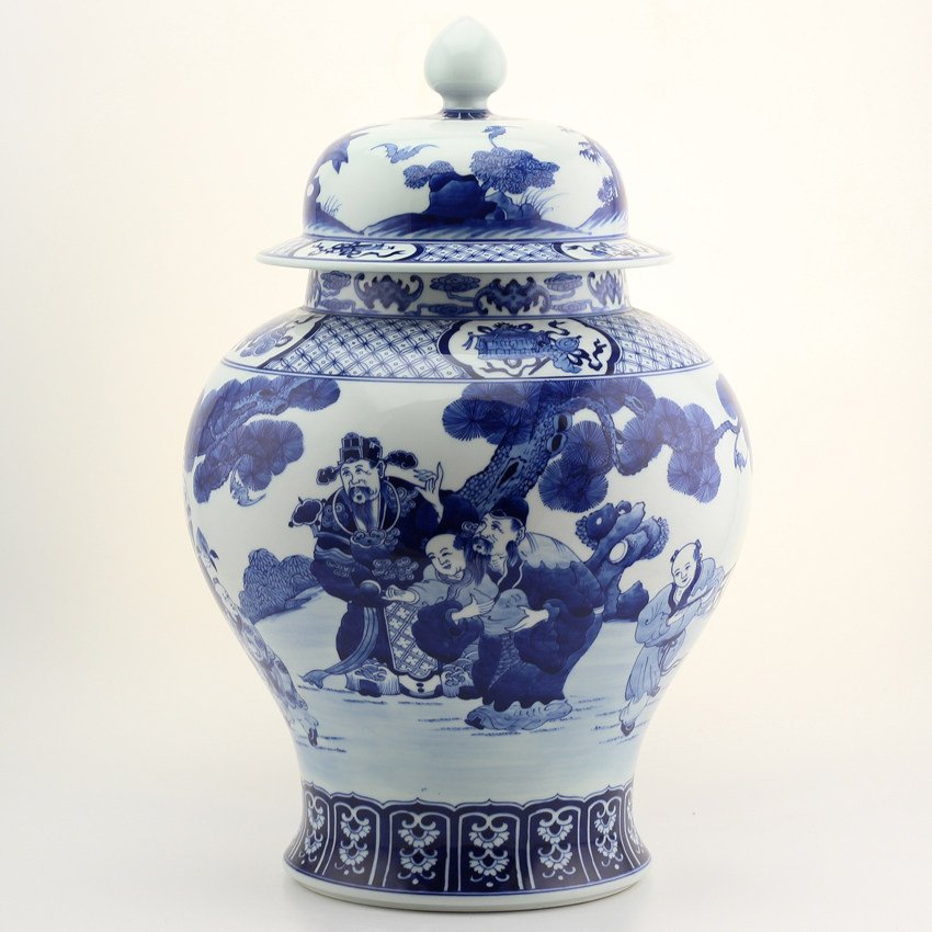 京德茶器 京德 贵和祥茶叶罐 青花福禄寿三星大将军茶叶罐 将军罐