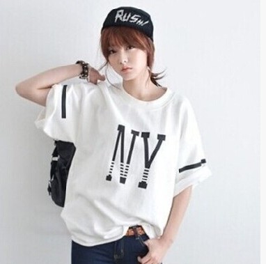 2016夏装短袖t恤大码女装韩版宽松bf原宿风半截袖蝙蝠衣服潮