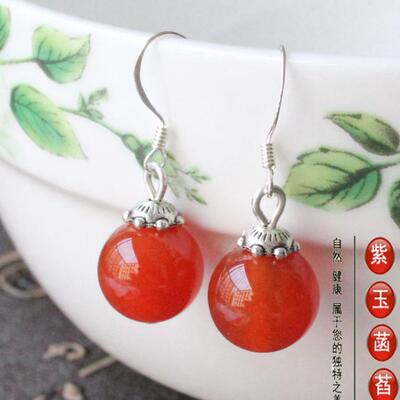 纯银红玛瑙本命年防过敏玉耳环