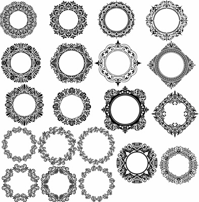 A0103矢量欧式花纹边框花边圆形镜框 AI设计素材