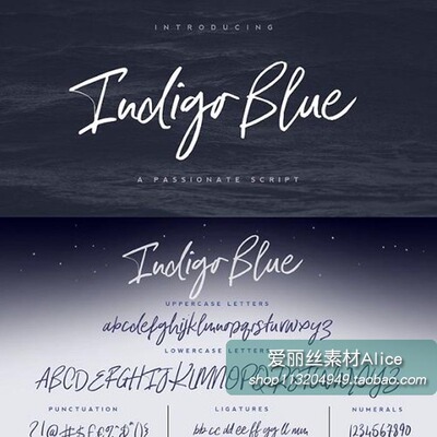 PS平面设计素材手写英文字体Indigo Blue