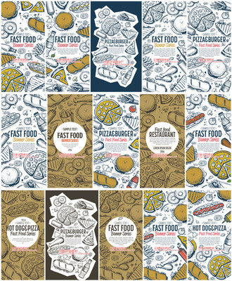 矢量设计素材 手绘食物拉卡拉banner快餐汉堡披萨热狗菜单EPS格式